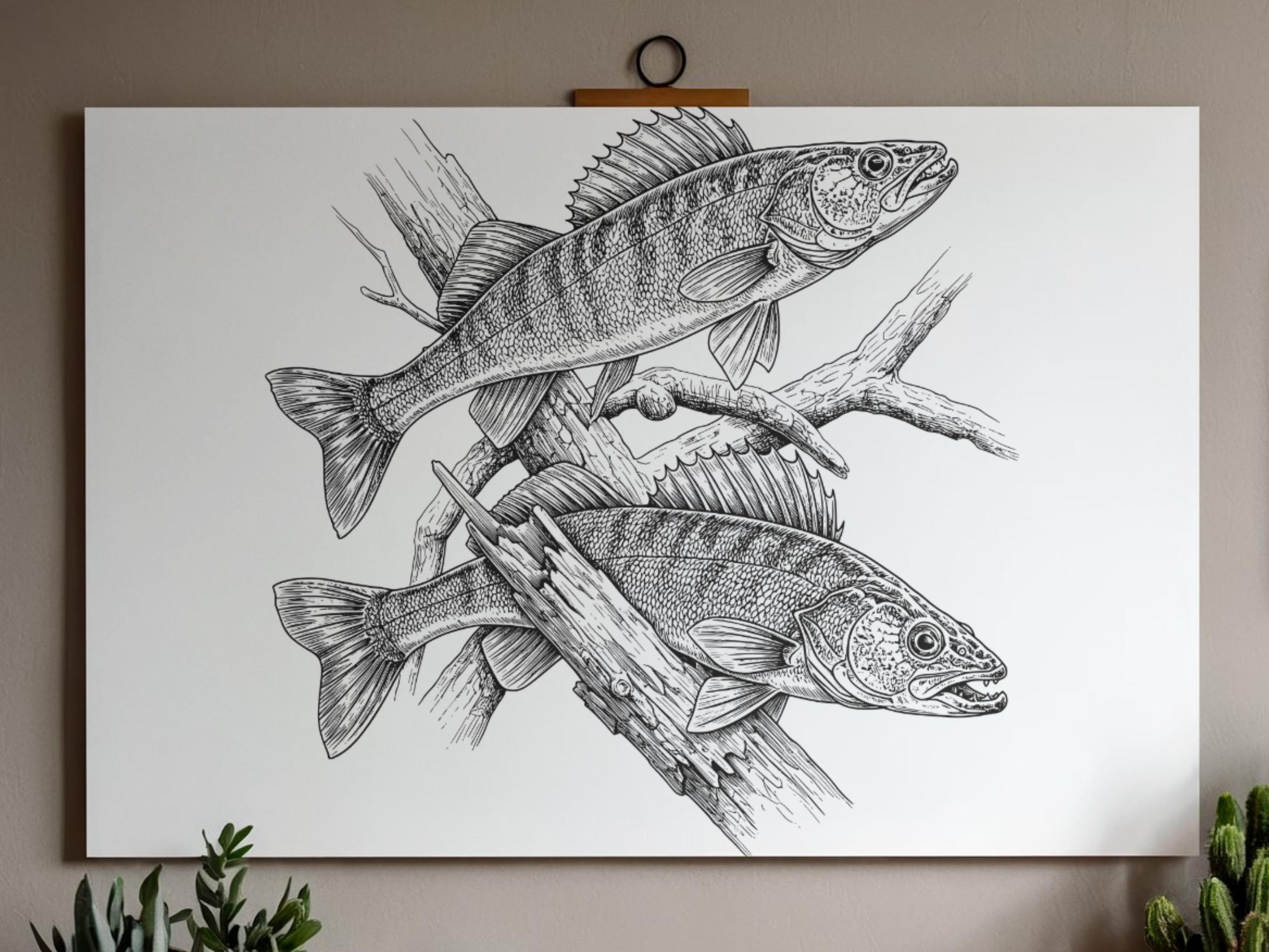 Walleye Svg Dxf Png Realistic Detailed Fish Igital Download Laser Files ...