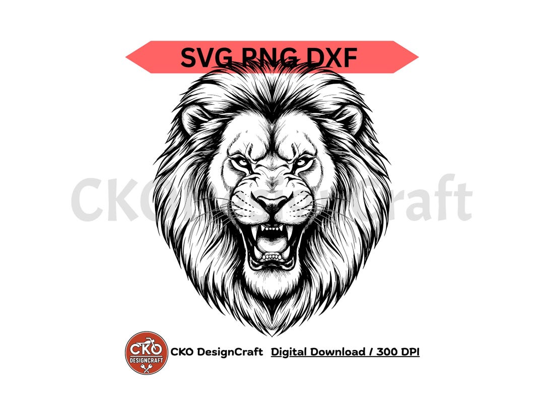Lion Svg Dxf Png Realistic Detailed Animal Digital Download Laser Files ...