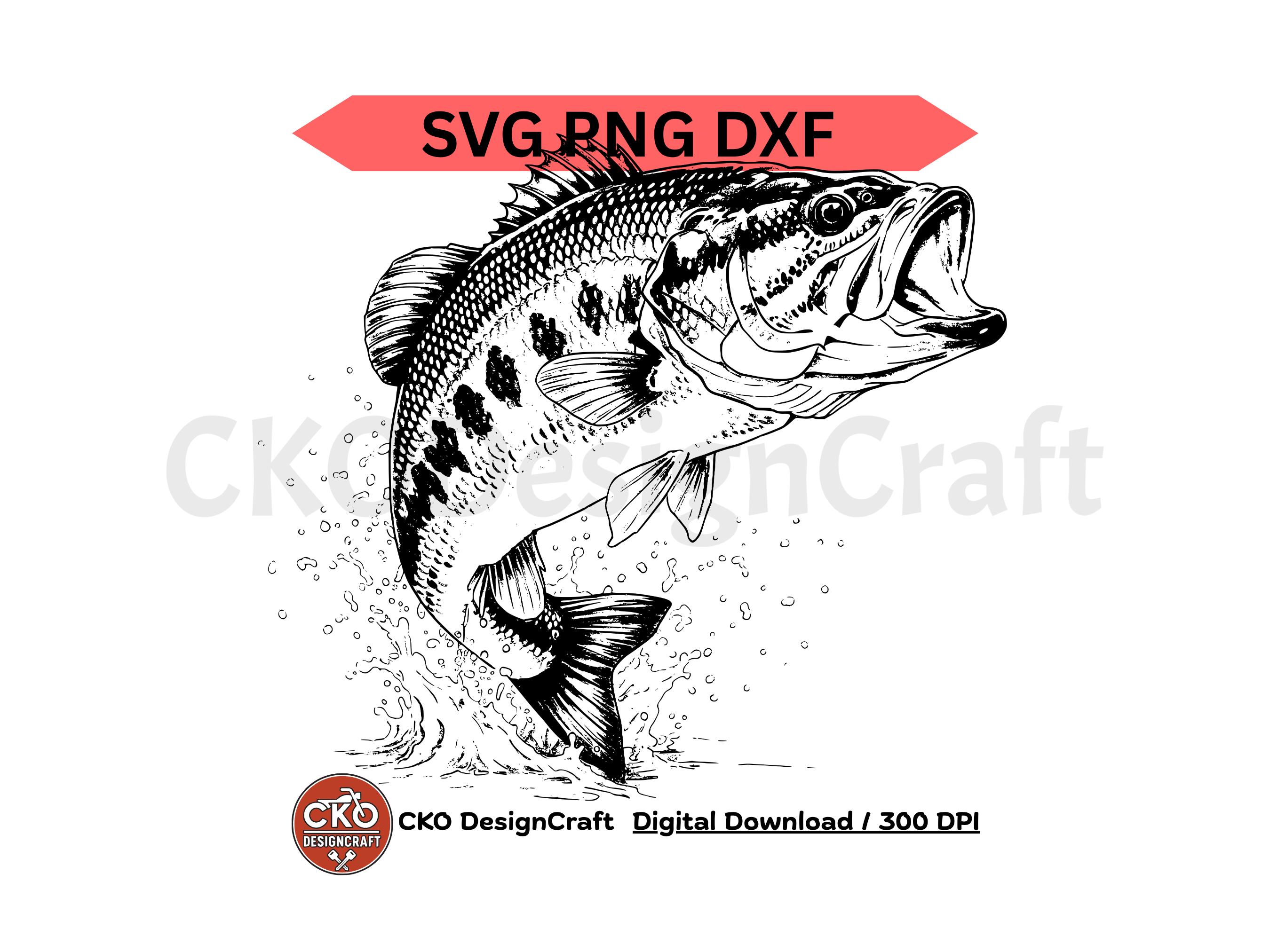 Largemouth Bass Svg Dxf Png Realistic Detailed Fish Digital Download ...
