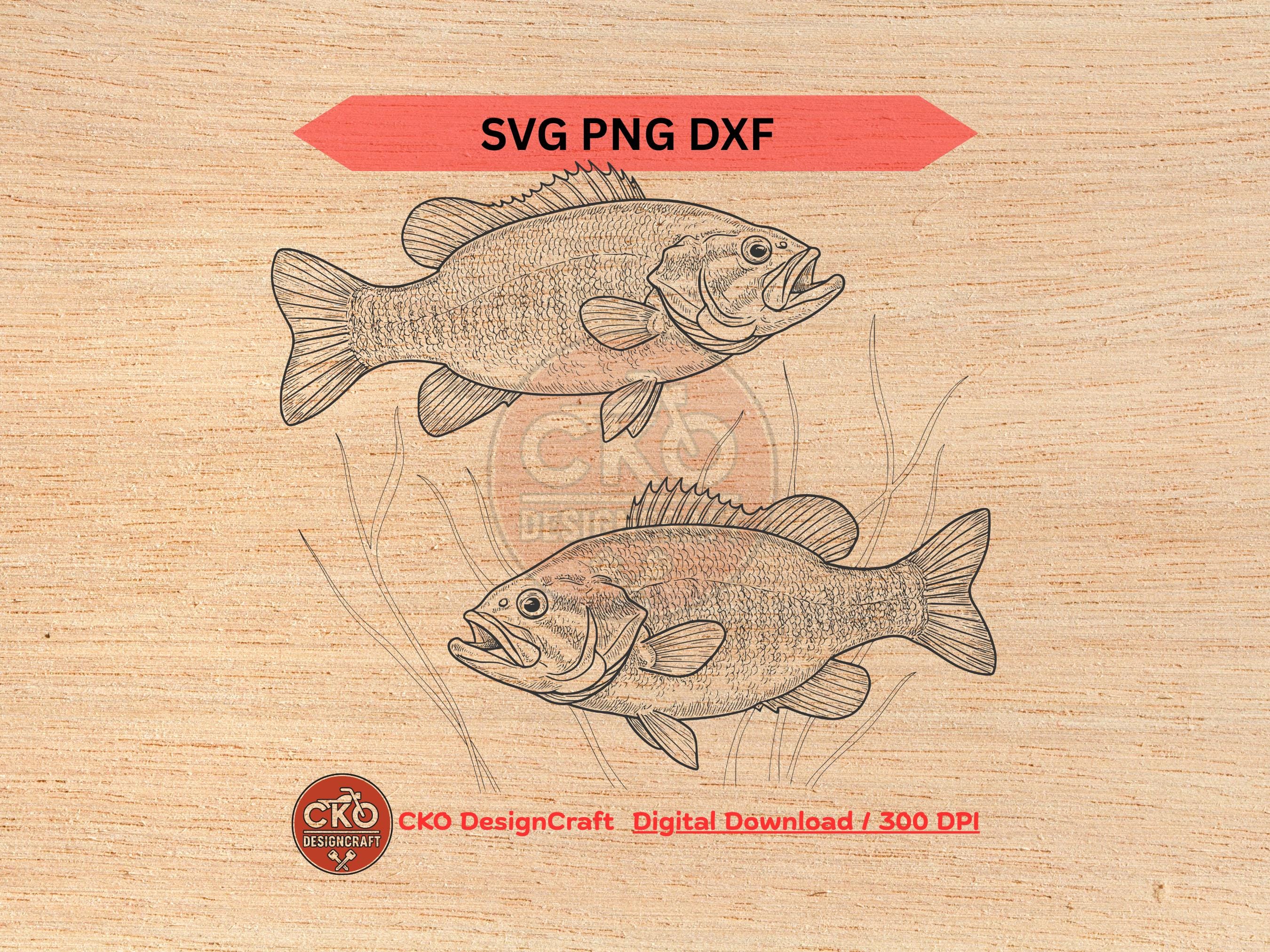 Smallmouth Bass SVG PNG DXF Realistic Detailed Fish Digital Download ...
