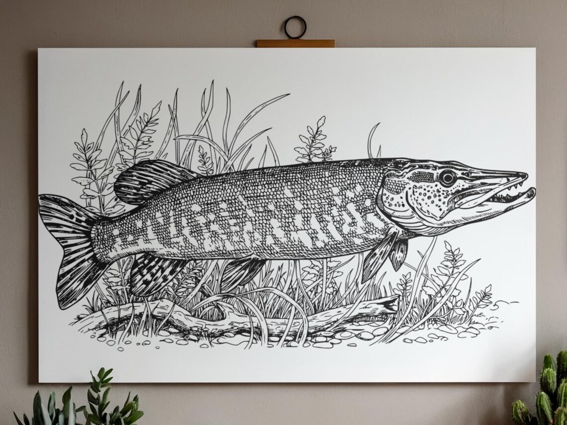 Northern Pike Svg Dxf Png Realistic Detailed Fish Digital Download ...