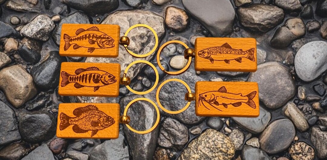 Fish Themed Wooden Keychain Largemouth Smallmouth Bass Crappie Trout ...