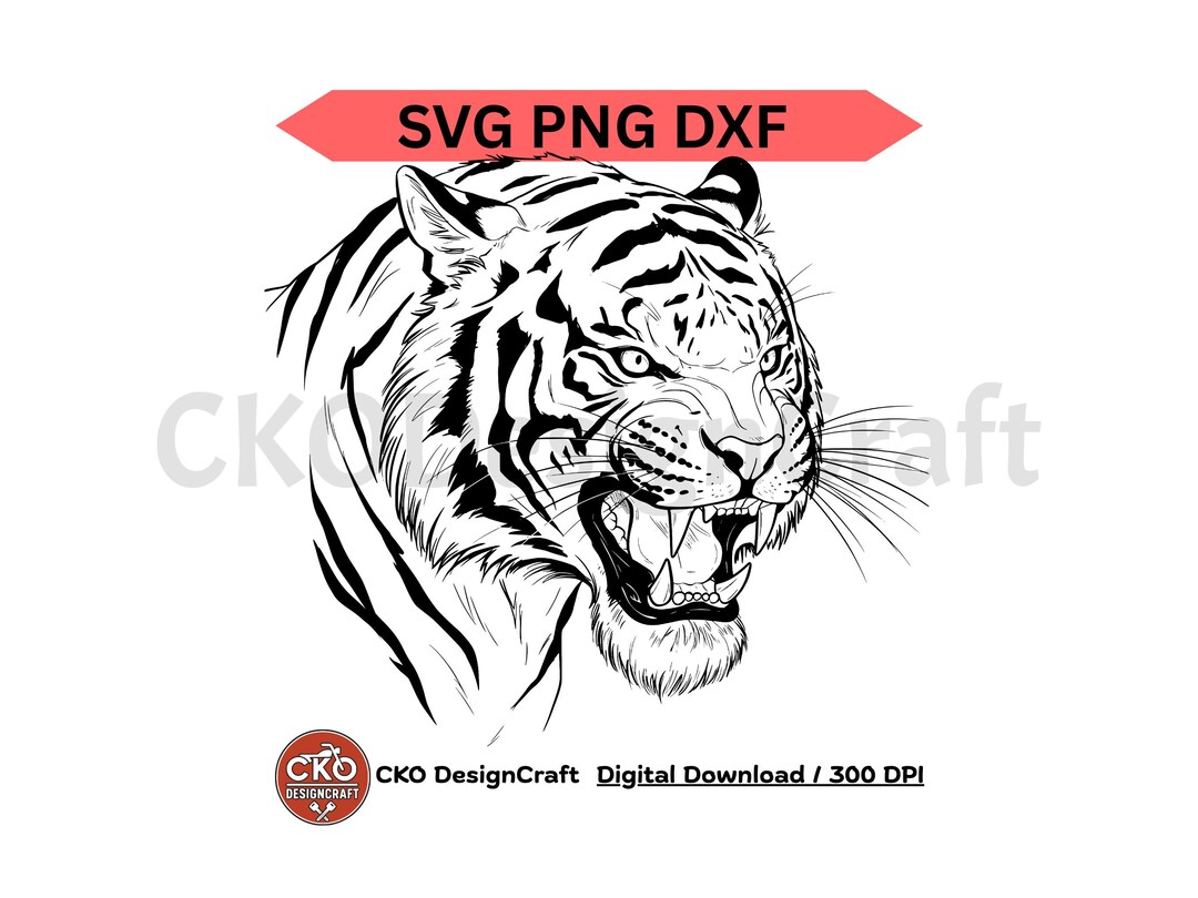Tiger Svg Dxf Png Realistic Detailed Bengal Digital Download Laser ...