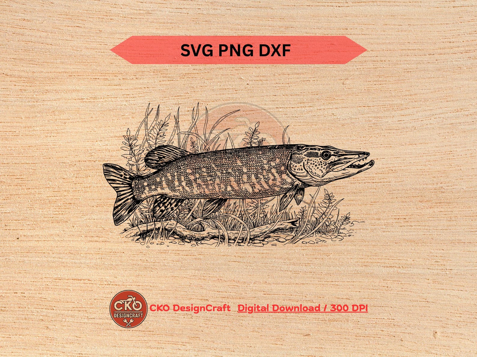 Northern Pike Svg Dxf Png Realistic Detailed Fish Digital Download ...