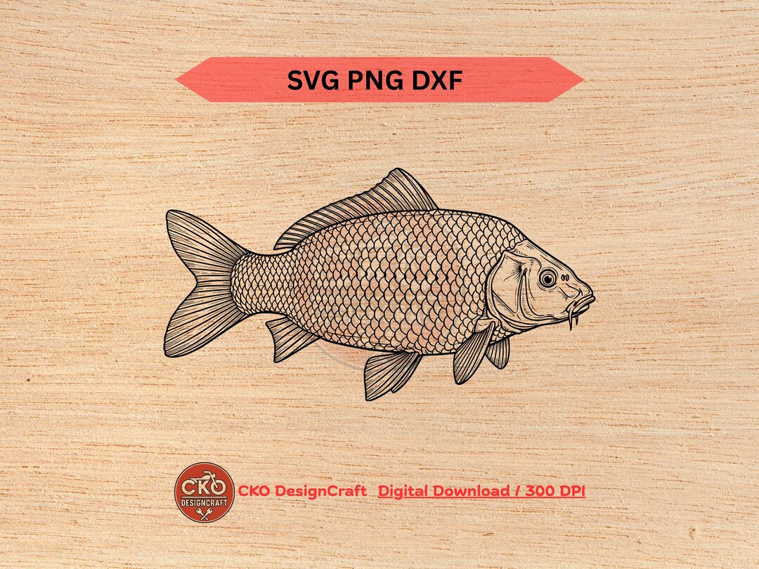 Carp Svg Dxf Png Realistic Detailed Fish Digital Download Laser Files ...