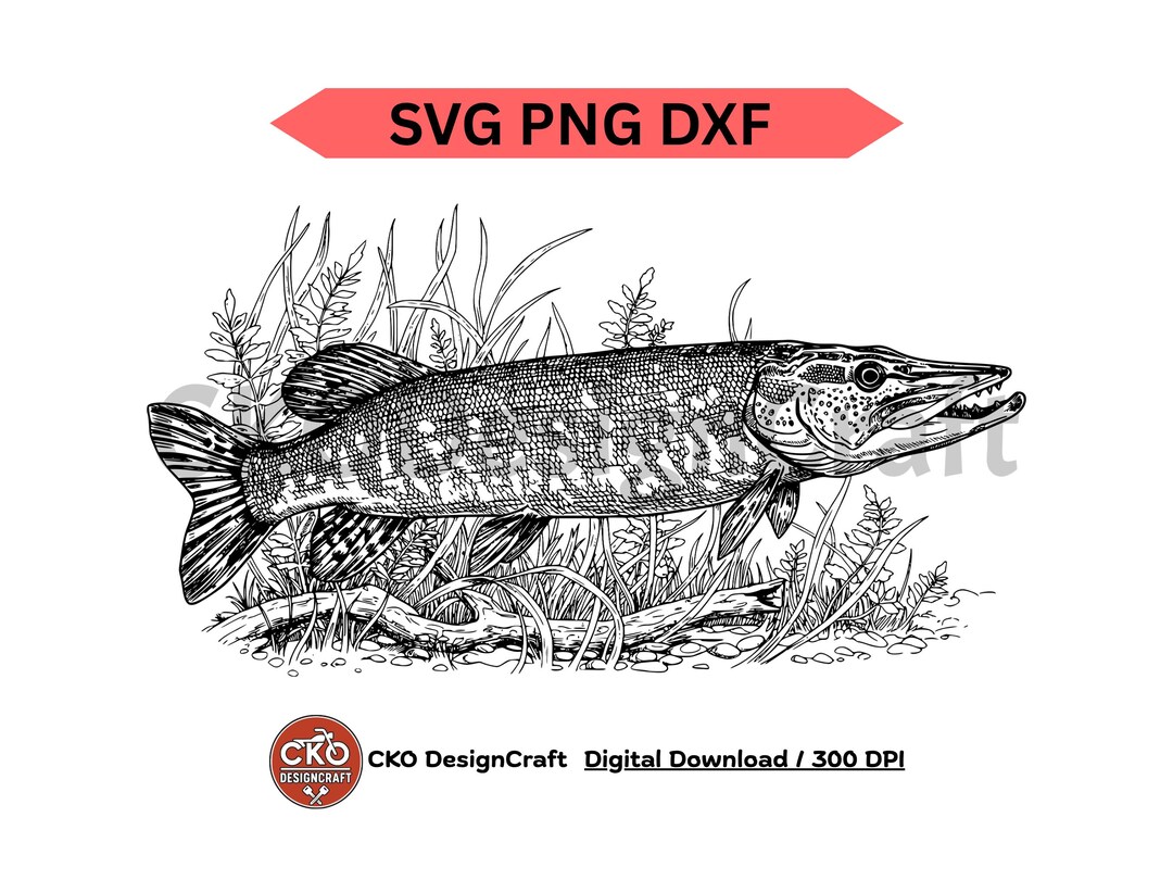 Northern Pike Svg Dxf Png Realistic Detailed Fish Digital Download ...