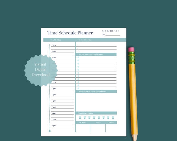 Instant Download PDF- Printable Time Management- Productivity Daily ...