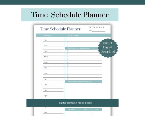 Instant Download PDF- Printable Time Management- Productivity Daily ...