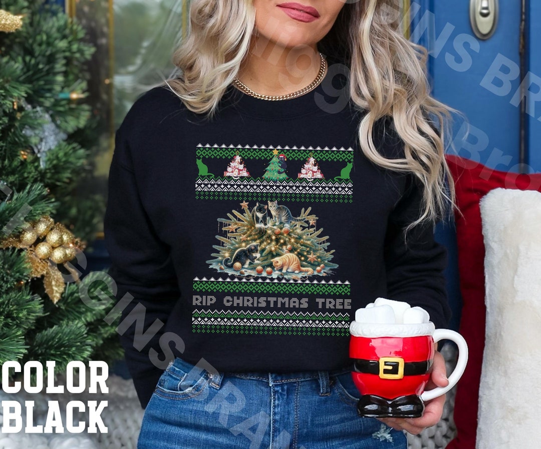 RIP Christmas Tree Cat Ugly Sweater, Funny Cat Lover Gift, Festive ...