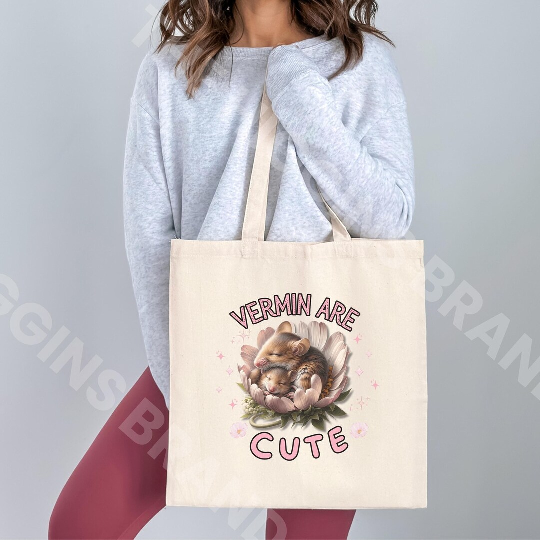 Vermin Are Cute Tote Bag, Rodent Lover Gift, Cottagecore Mice Pink ...