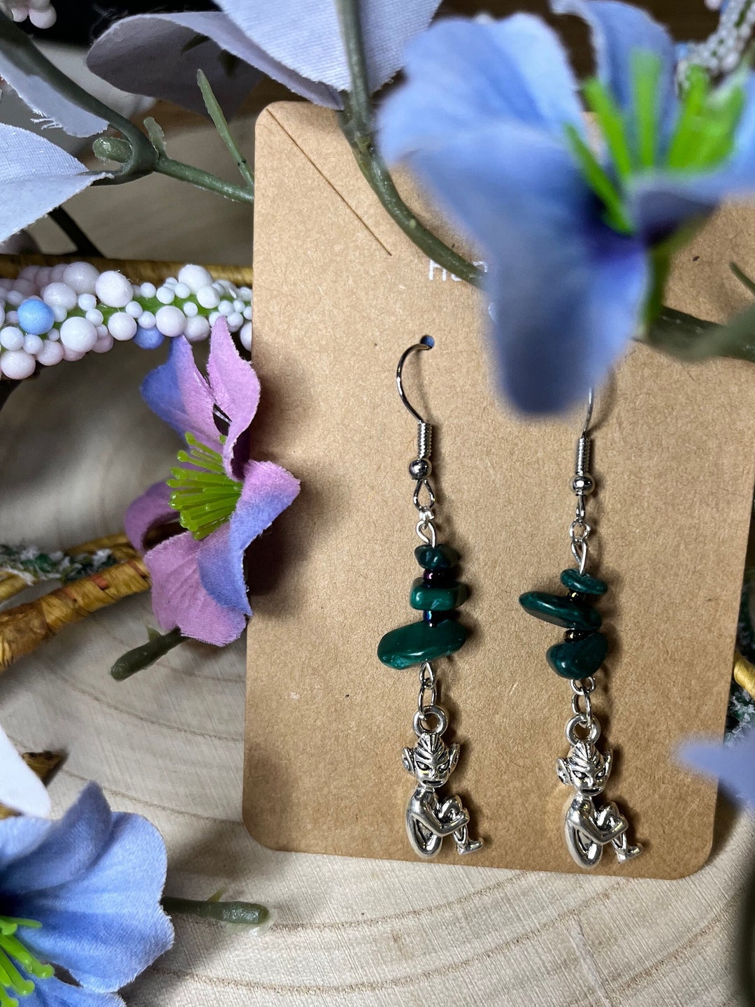 Lucky Cornish Pixie Handmade Malachite Gemstone Earrings - Etsy
