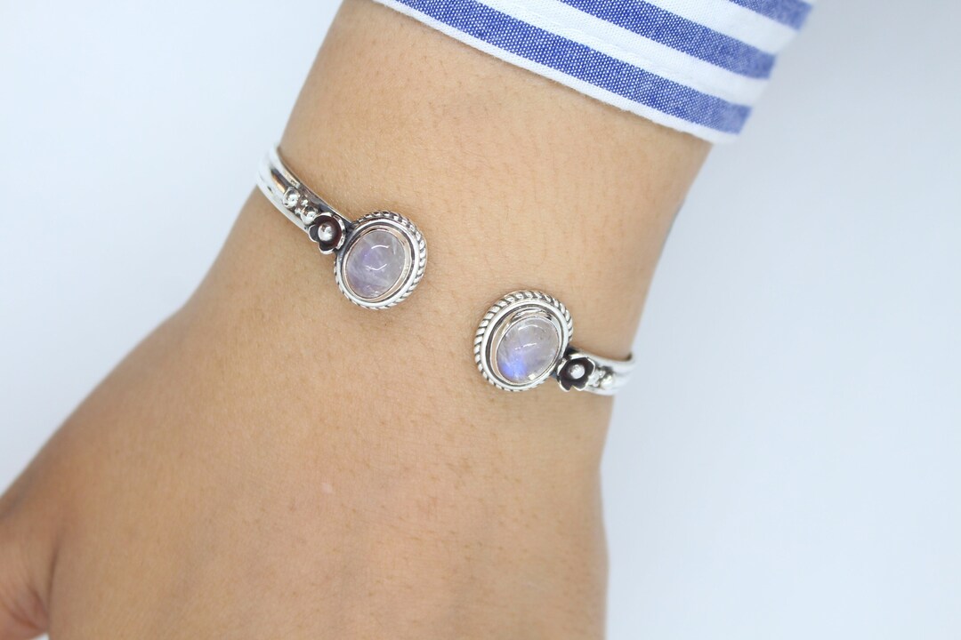 Moonstone Bracelet, Two Stone Bracelet, Adjustable Moonstone Cuff ...