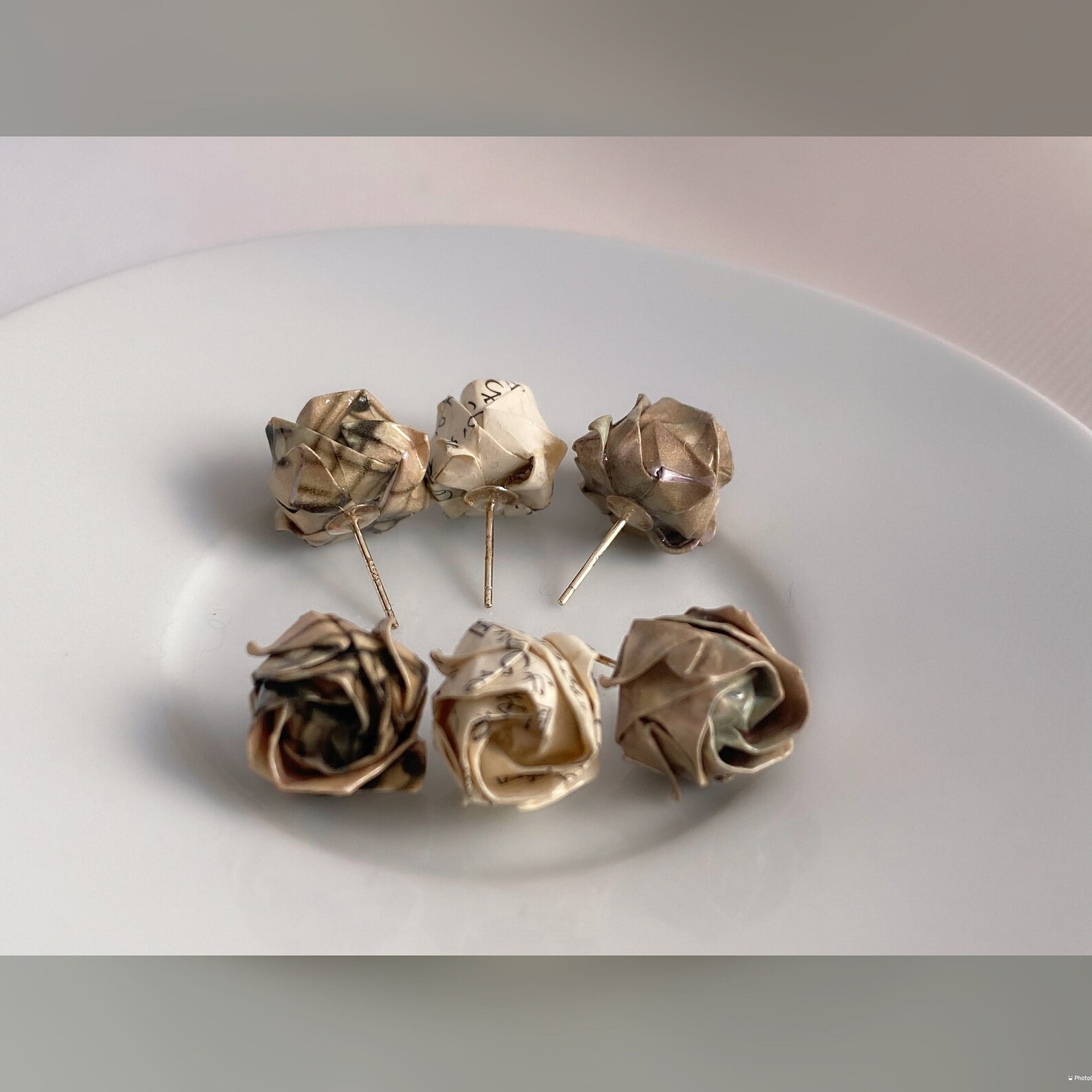 Origami Paper Rose Stud Earrings: Recycled Book Jewelry - Etsy
