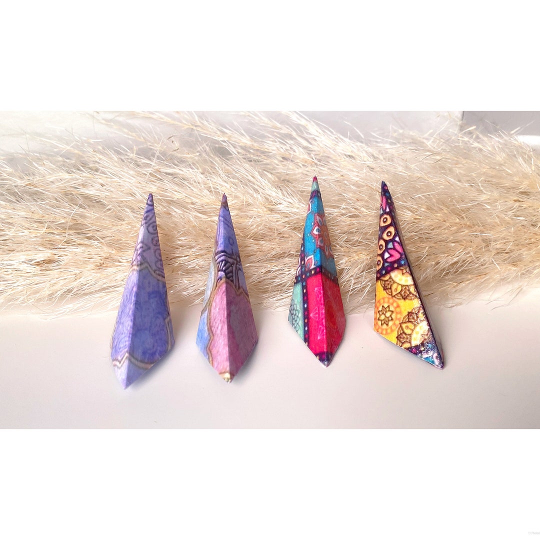 Origami Paper Studs With Grid Pattern Geometric Triangle Tartan ...