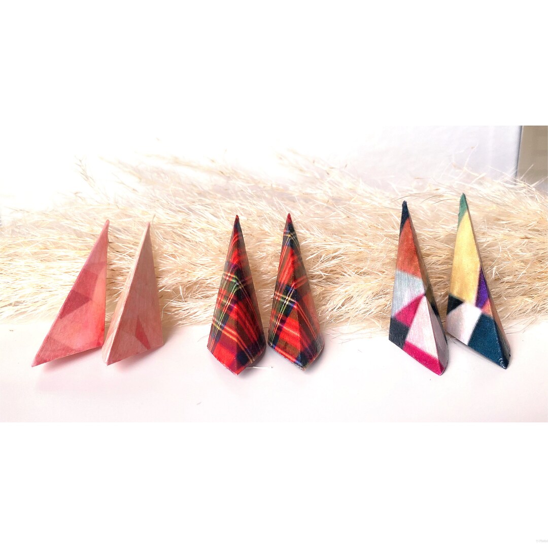 Origami Paper Triangle Pyramid Stud Earrings Geometric Tartan Grid ...