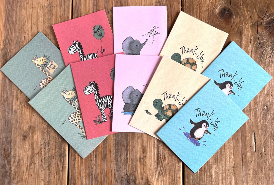 10 Animal Thank You Cards Pack of 10 Notecards Zebra, Giraffe, Elephant ...