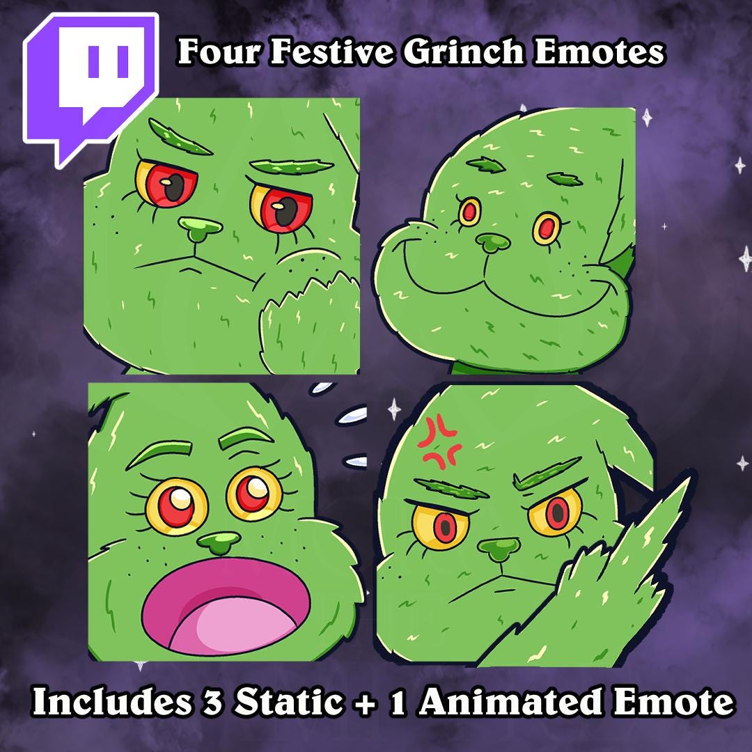 Funny Bundle of 4 Festive Grinch Emotes for Twitch Perfect for ...