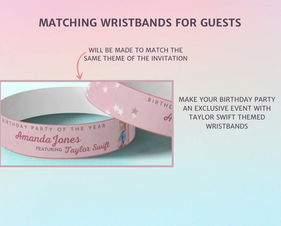 Taylor Swift Birthday Party Invitation + Event Pass + Party Wristbands ...