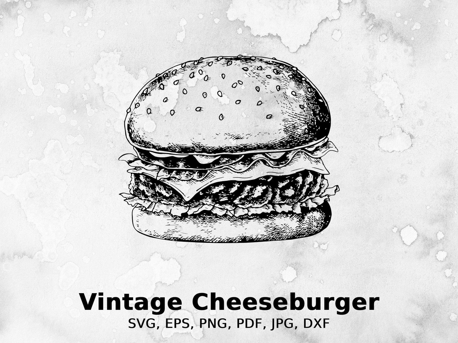 Vintage Cheeseburger Vector Illustration | Burger, Hamburger, Food ...