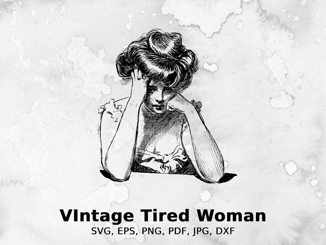 Vintage Tired Woman Vector Illustration | Woman, Vintage, Vector ...