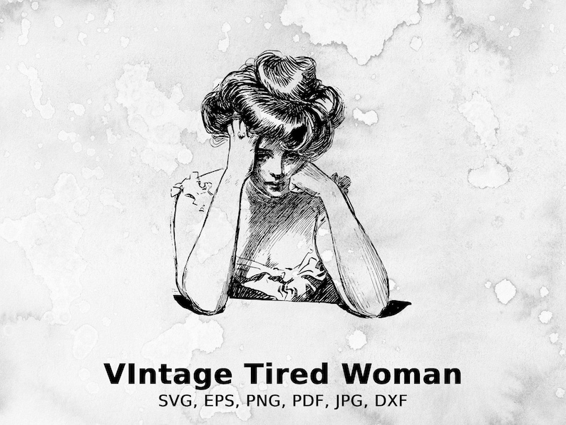 Vintage Tired Woman Vector Illustration | SVG EPS PNG (digital Download ...