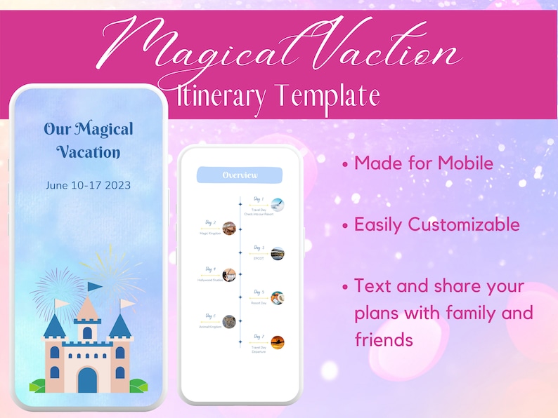 Magical Vacation Itinerary Template | Theme Park Itinerary - Etsy