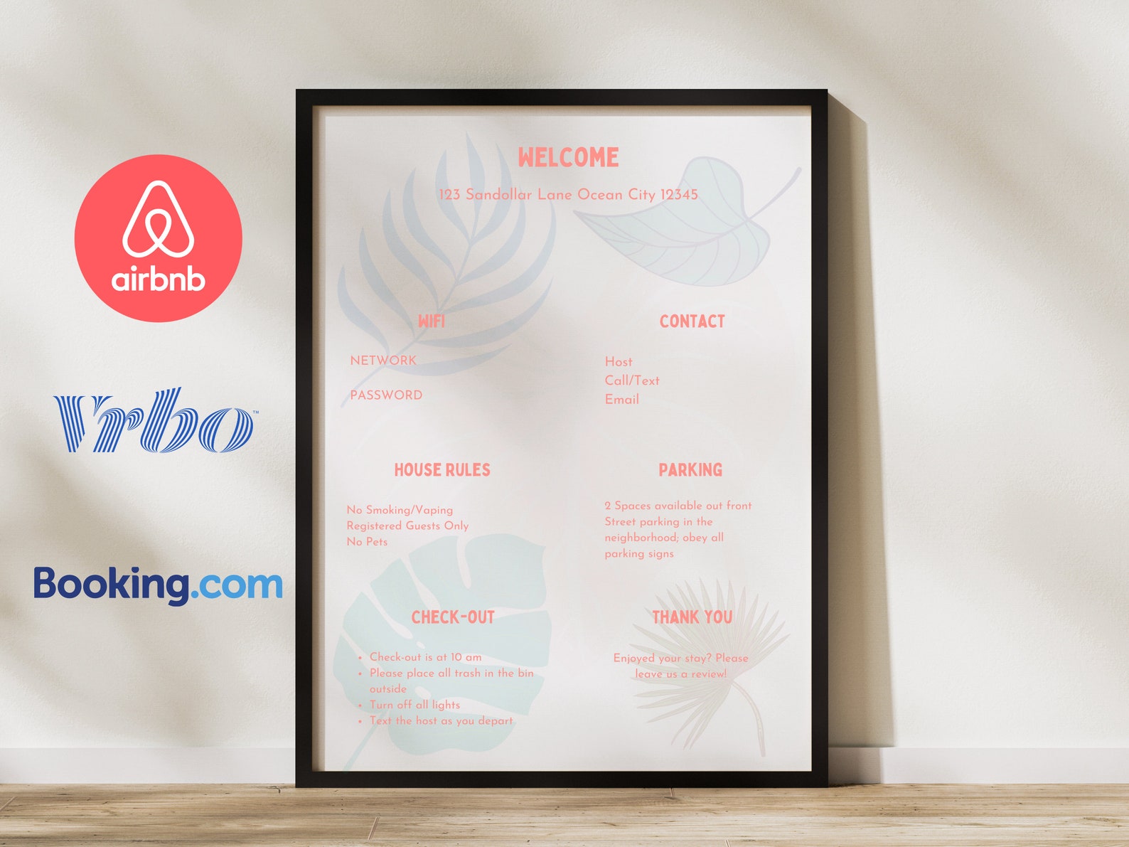 Botanical Airbnb Welcome Sign, Vacation Rental Printable, Short Term ...