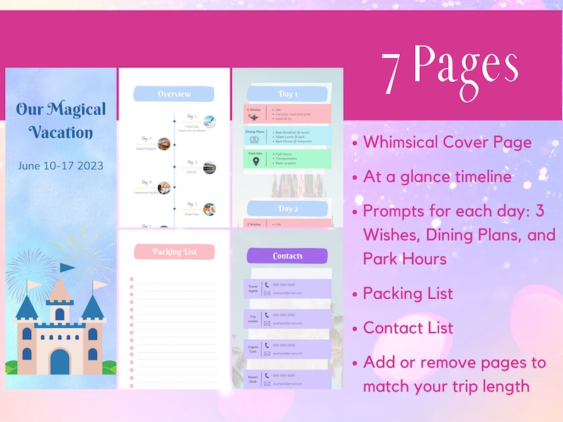Magical Vacation Itinerary Template | Theme Park Itinerary - Etsy