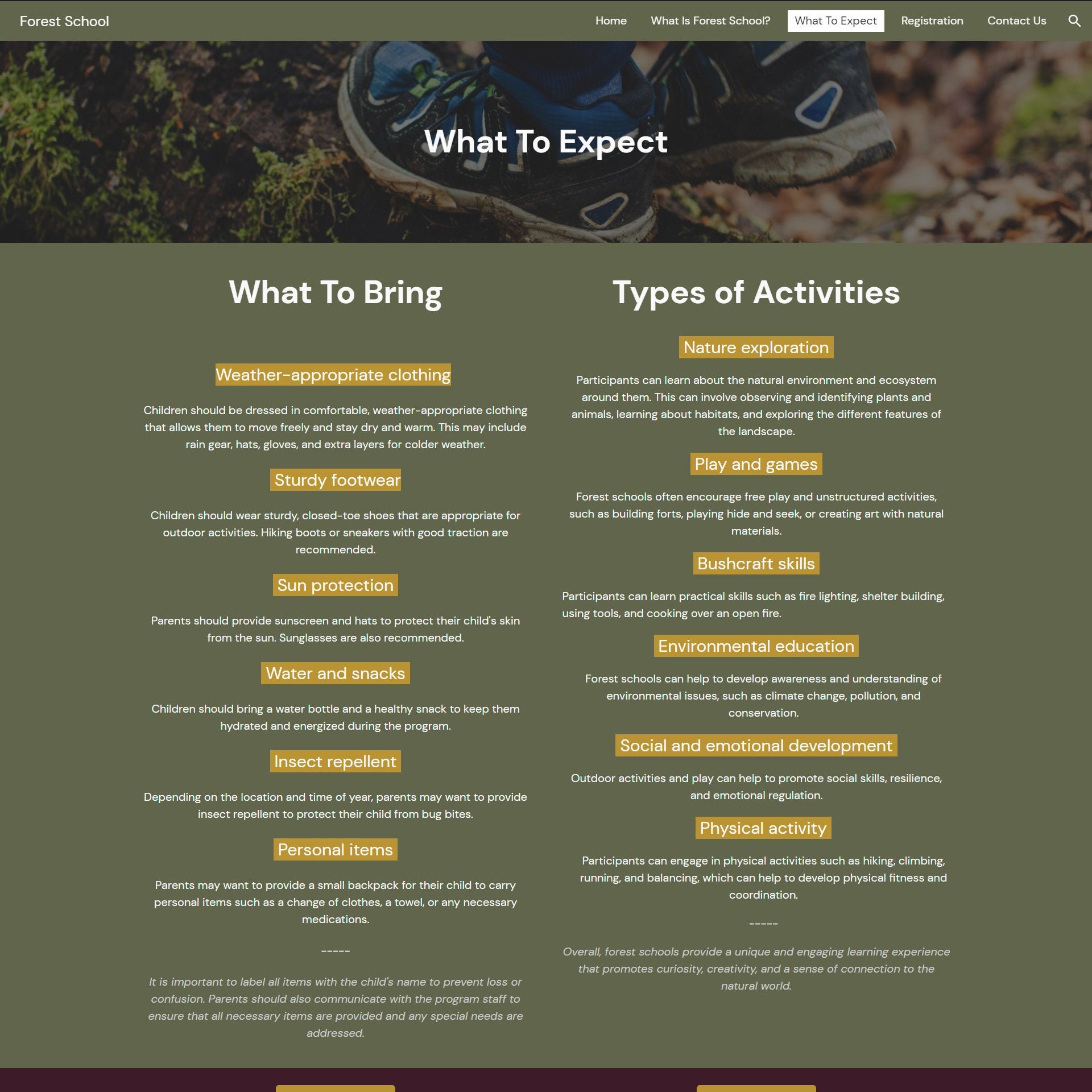 FOREST SCHOOL Website Template | Google Sites | for Nature-based ...