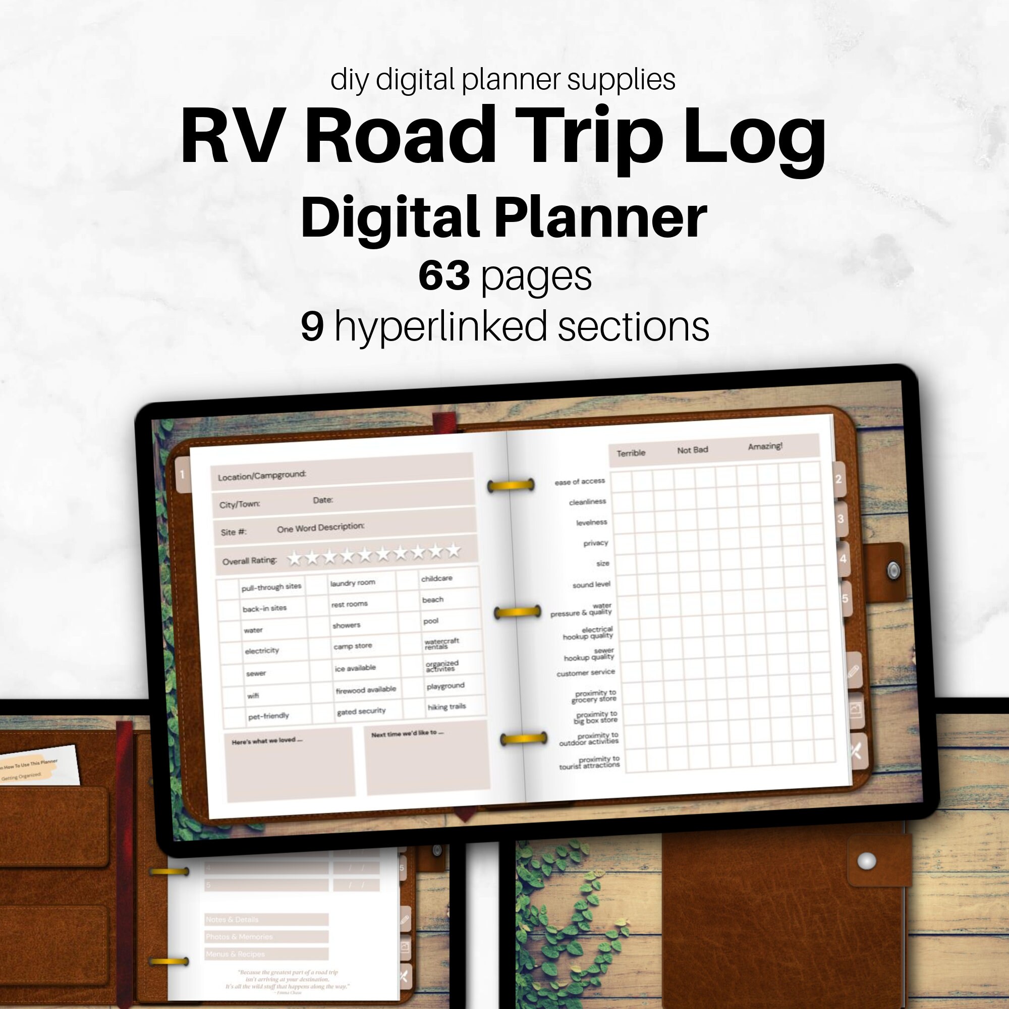 RV TRIP Roadtrip Digital Planner Log | Hyperlinked PDF | Rv Camping ...