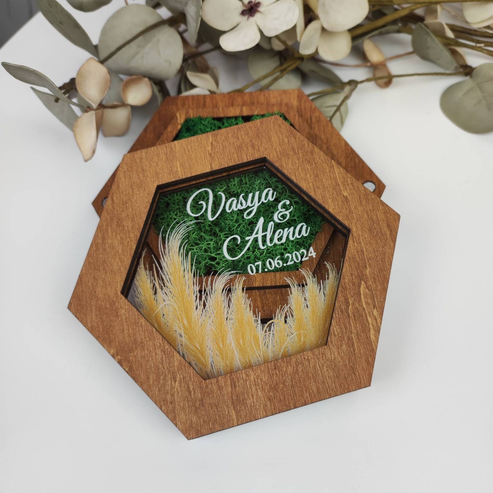 Wildflowers Wedding Ring Box With Moss Boho Decor Custom Wooden Jewelry ...