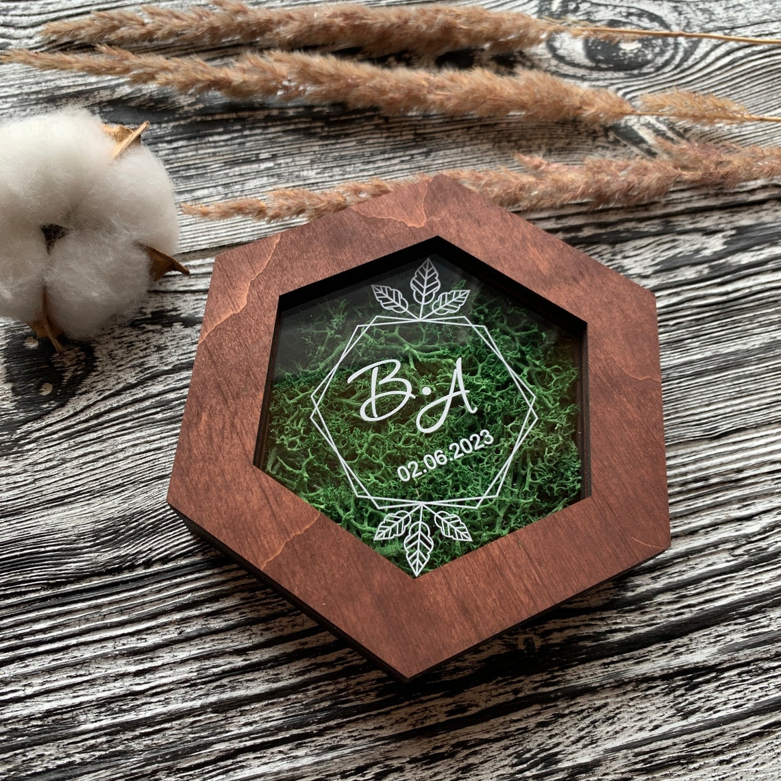 Personalized Wedding Ring Box With Moss Wooden Jewelry Case With Name ...