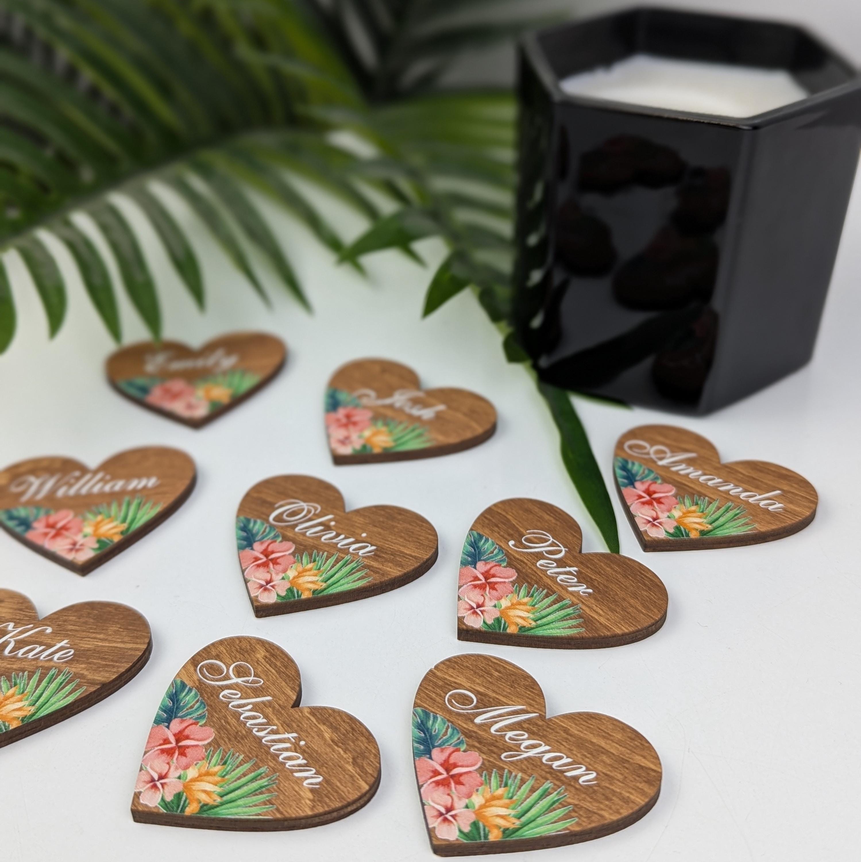 Set of Tropical Wedding Guest Names Custom Place Card Hibiscus Palm ...