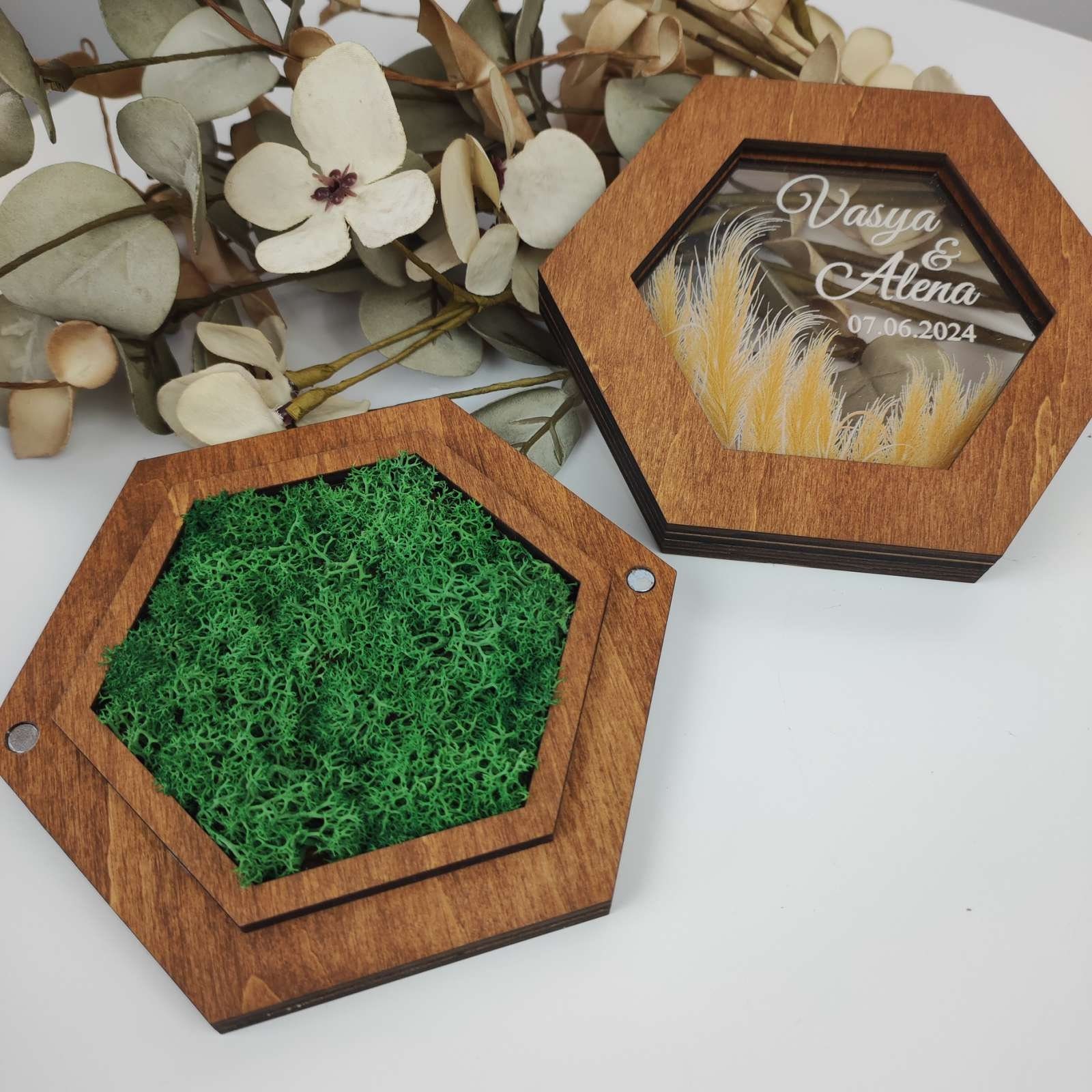 Wildflowers Wedding Ring Box With Moss Boho Decor Custom Wooden Jewelry ...