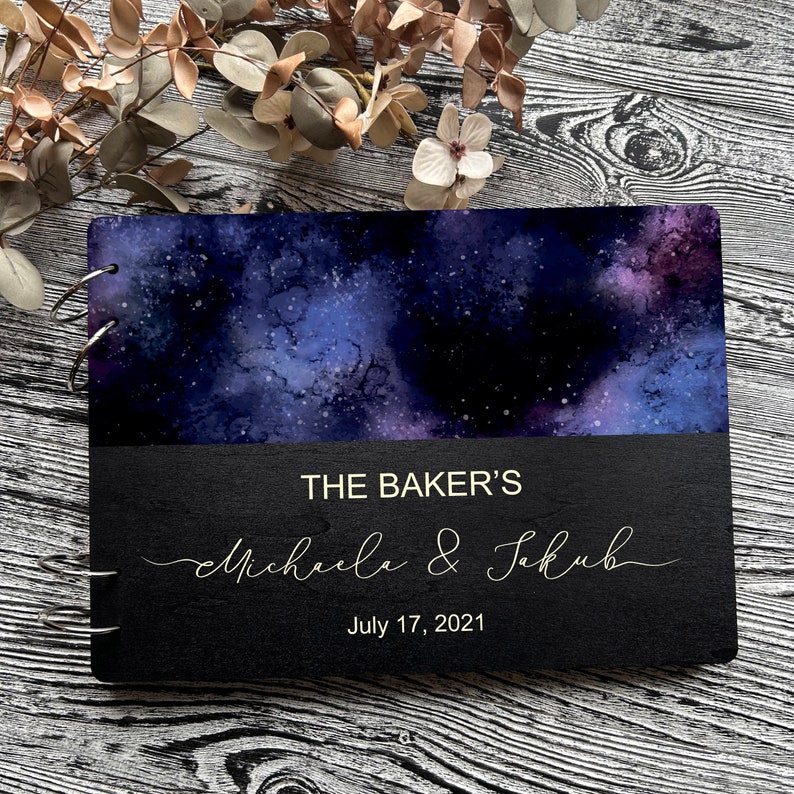 Celestial Wedding Alternative Guest Book Galaxy Black Memory Book Personalized Astrology Gift ...
