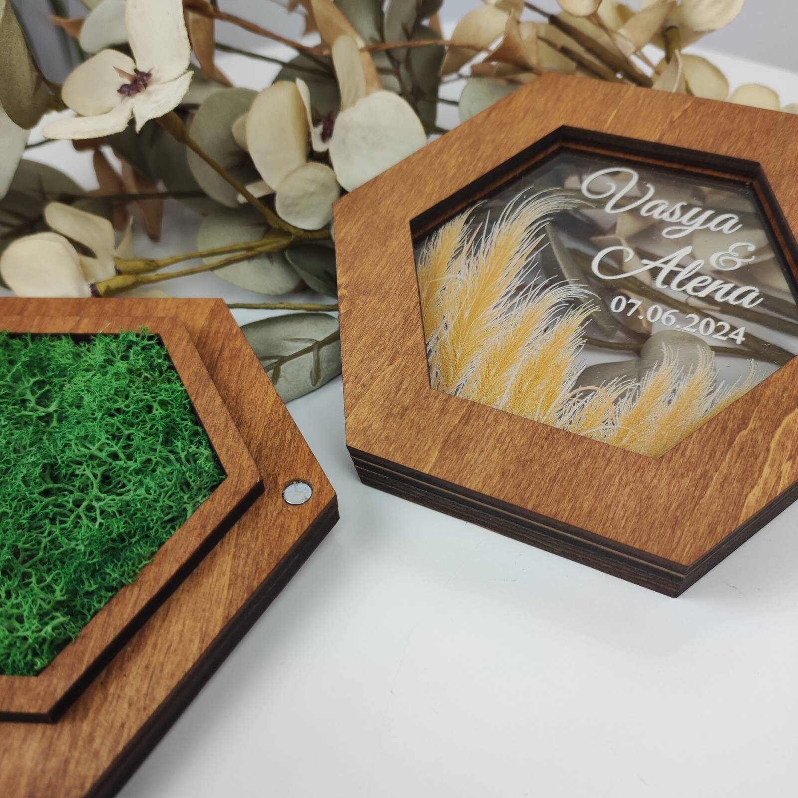 Wildflowers Wedding Ring Box With Moss Boho Decor Custom Wooden Jewelry ...