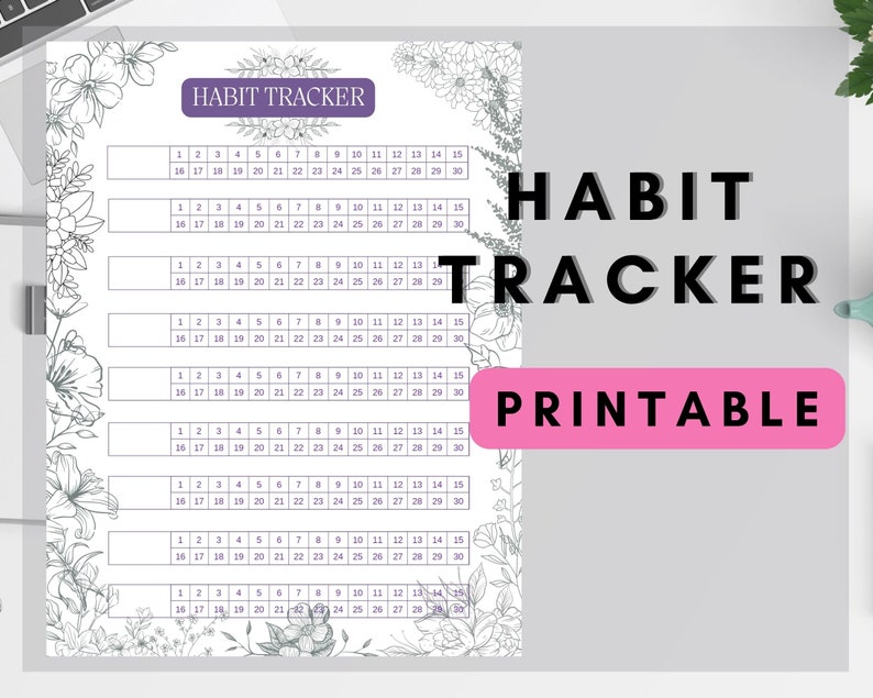 Habit Tracker Printable Landscape, Habit Tracker Template, Routine ...