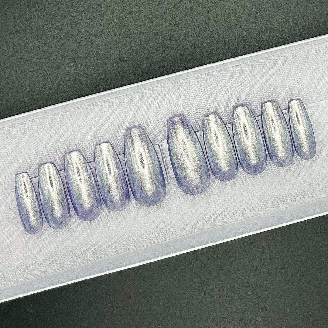 Silver Metallic Press on Nails | Custom Shape/size Chrome Glue on Nails | Luxury Glitter ...