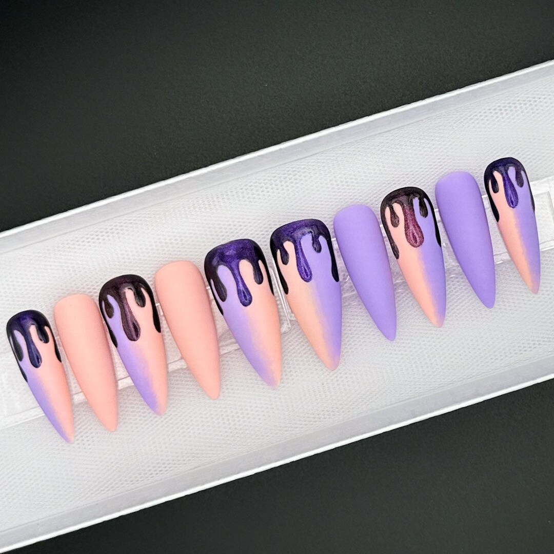 Ombré Drip Press on Nails | Custom Shape/size Pastel Pink and Purple Glue on Nails | Candy Drip ...
