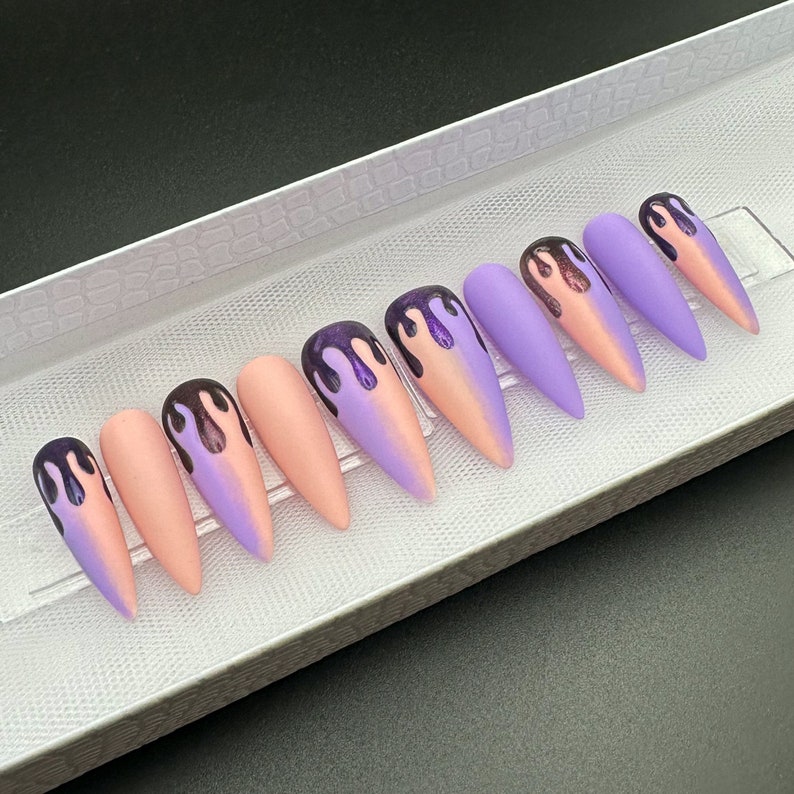 Ombré Drip Press on Nails Custom Shape/size Pastel Pink and - Etsy