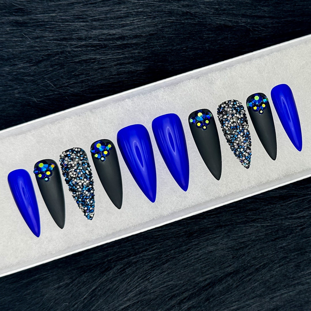 Edgy Sapphire Blue Jelly Press on Nails | Custom Shape / Size Glamorous ...