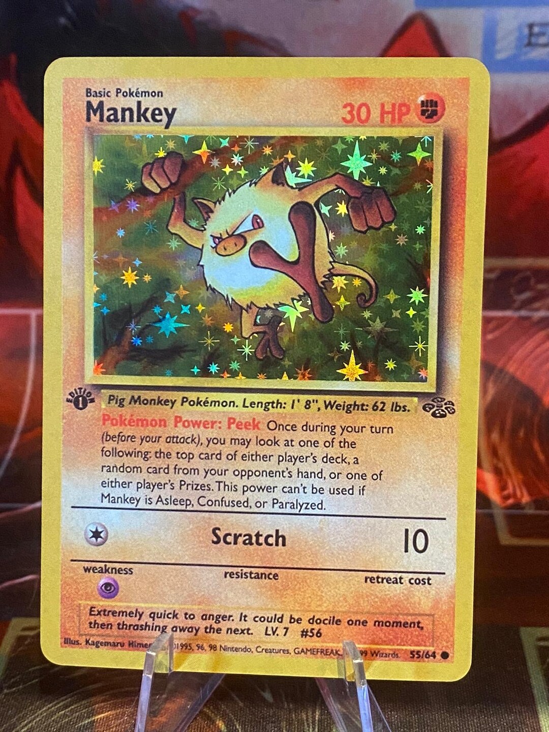 Mankey Jungle Fossil Base Set Pokemon Custom Card Holographic 55/64 1999 1st Edition - Etsy