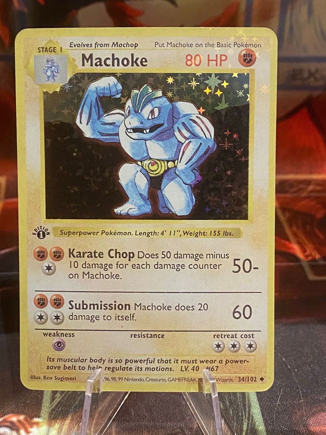Machoke 34/102 Jungle Fossil Base Set Pokemon Custom Card Holographic ...