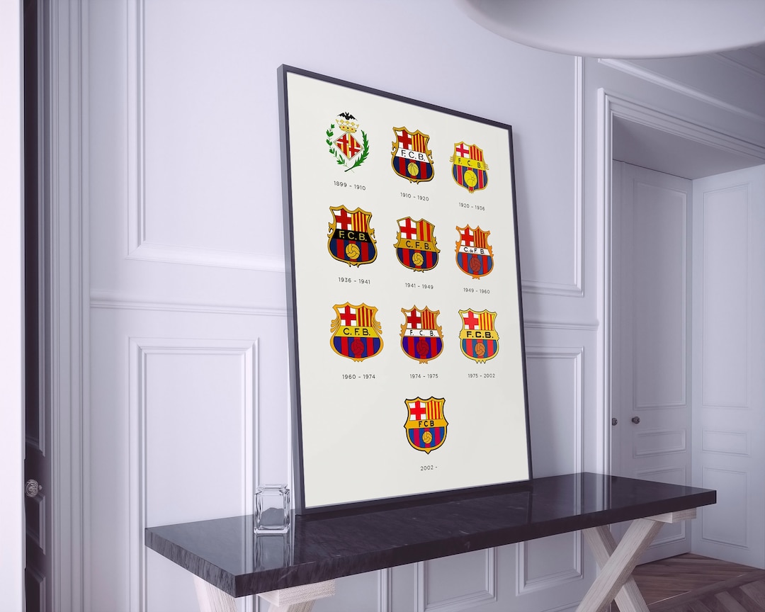 FC Barcelona Badge Logo Evolution, Retro History Print, FC Barcelona ...