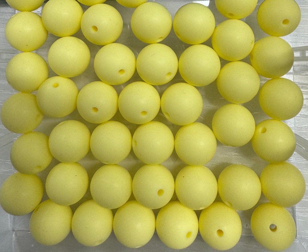 Yellow Lemon Drop Solid Colored 15mm Printed Round Bead, Loose Silicone ...