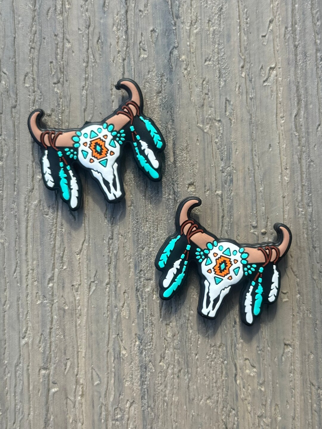 Single Cattle Skull With Feathers Silicone Focal Bead, Western, Loose Bead,wholesale Bead ...