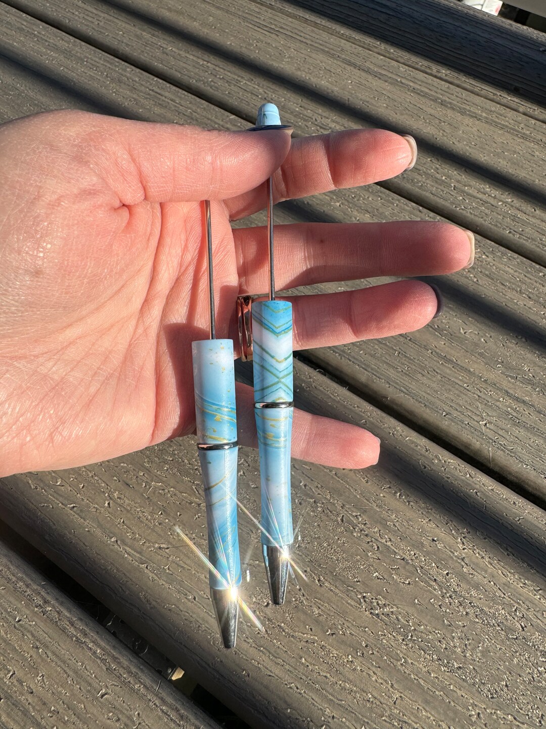 Blue Marbled Beaded Pen Blank, DIY Bead Pens, Craft Supplies, Hobby ...