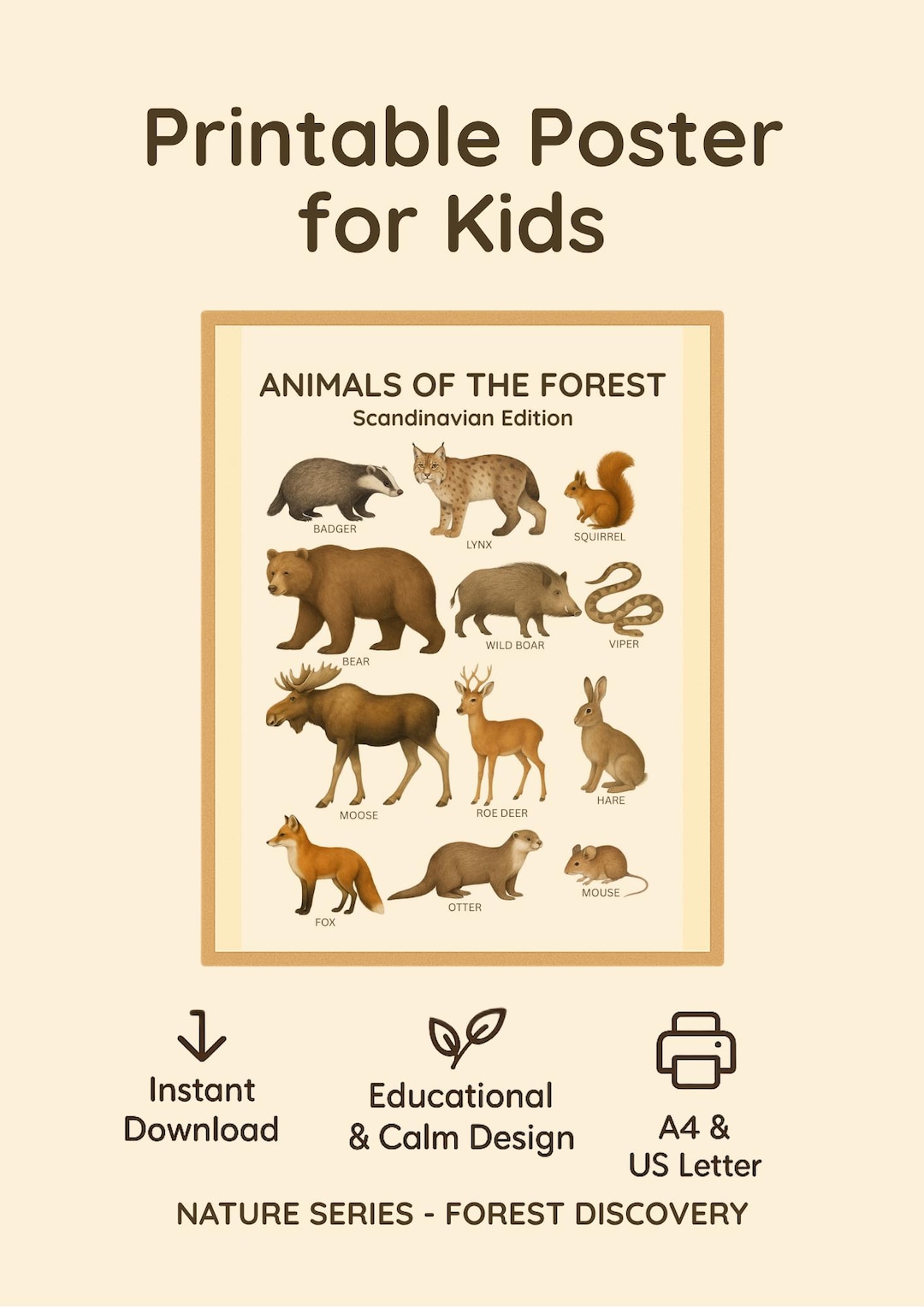 Woodland Nature Poster for Kids – Scandinavian Educational Wall Art ...