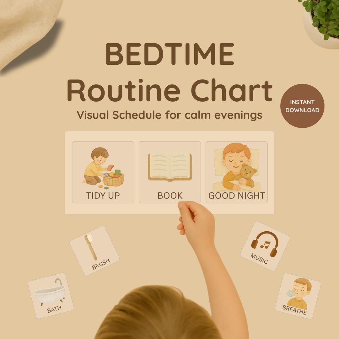 Bedtime Visual Schedule for Kids – Toddler Routine Chart With 20 Icons ...