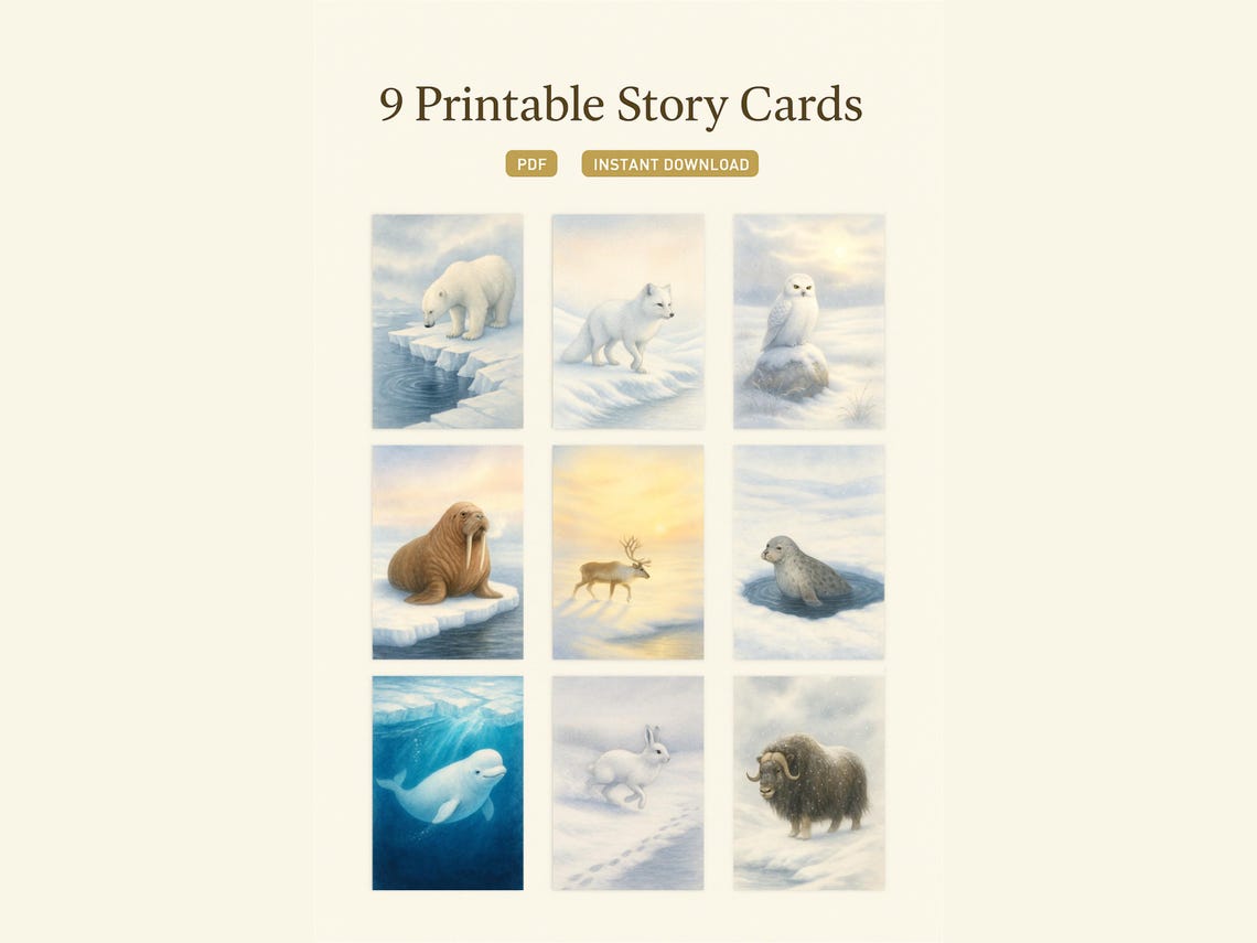 Winter Arctic Animals Story Cards for Kids | Polar Bear, Fox, Owl and ...